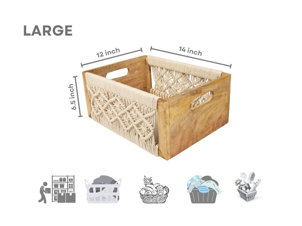 Macrame Basket With Wooden Handles | Aticue Decor